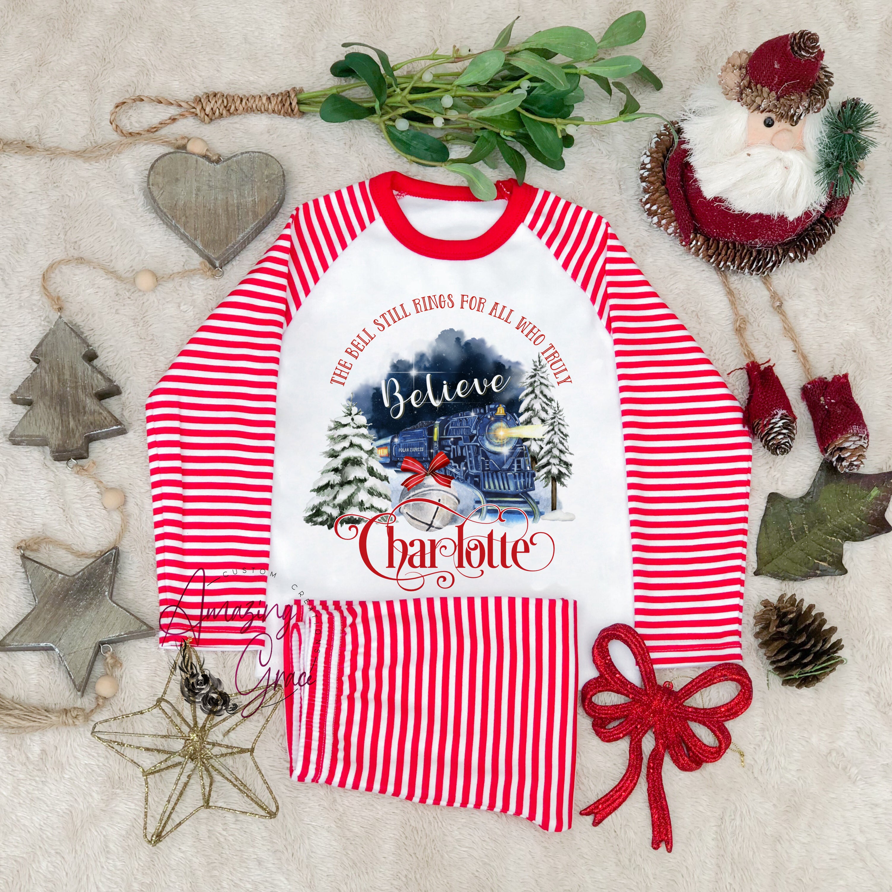Family personalised POLAR EXPRESS pyjamas RED STRIPE – Amazing Grace ...