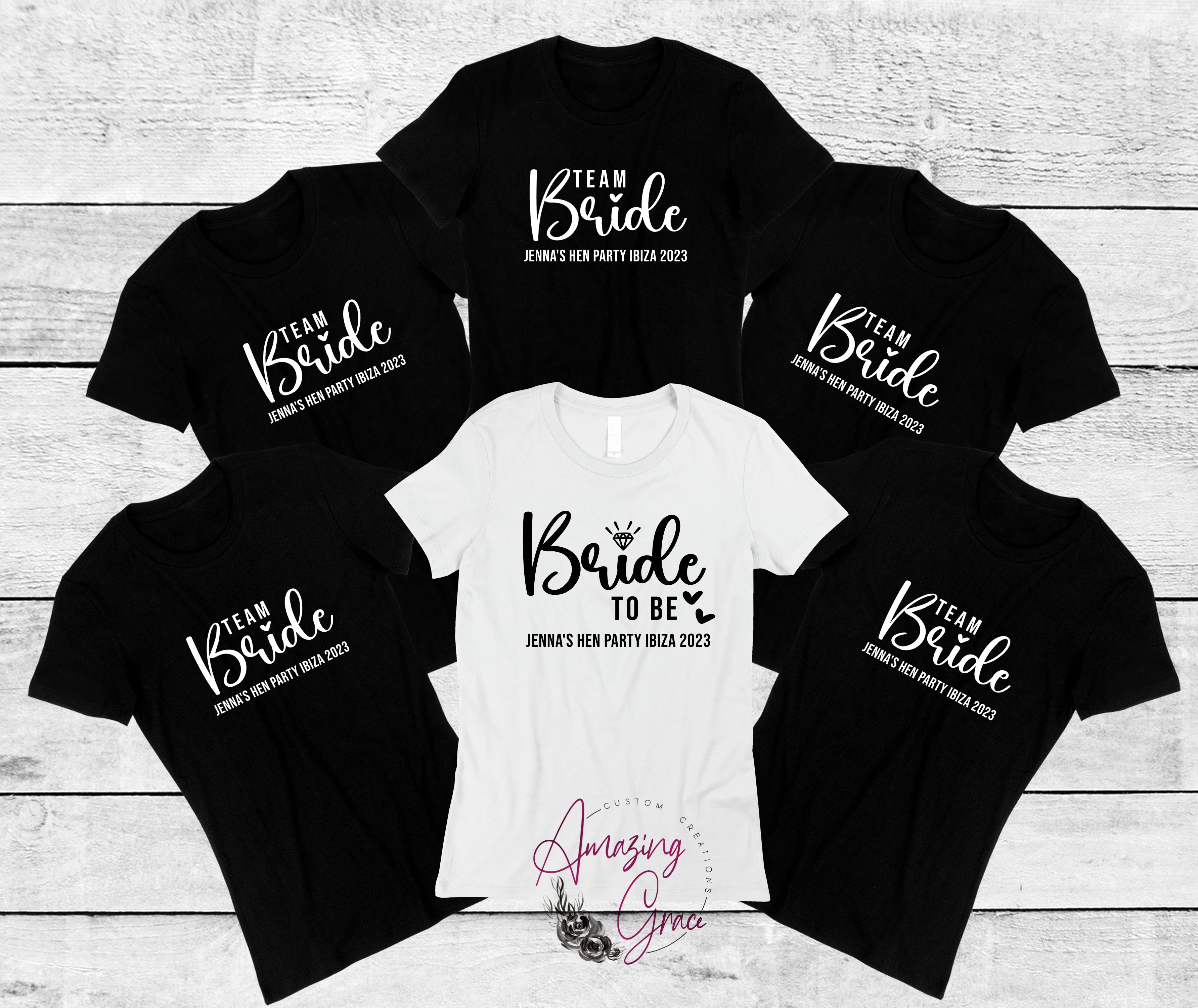 TEAM BRIDE / BRIDE TO BE hen do group t-shirts – Amazing Grace Custom ...